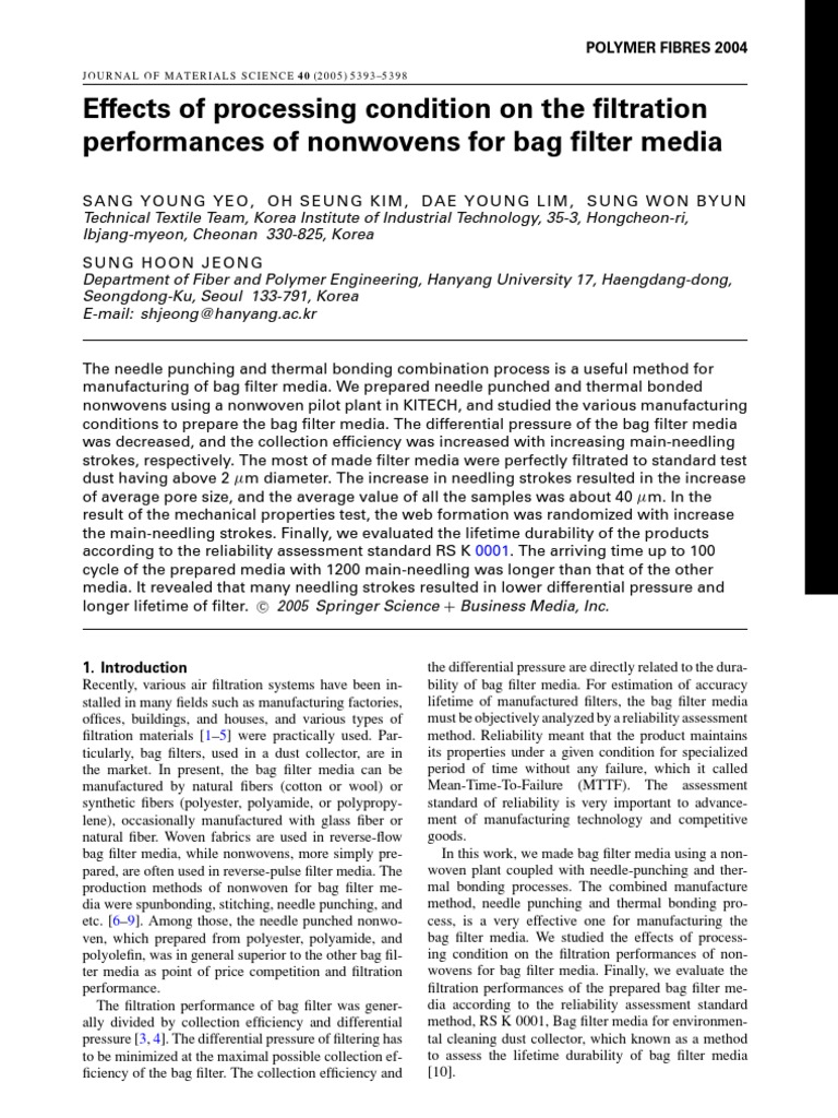 Effects of Processing Condition On The Filtration Performances of ...
