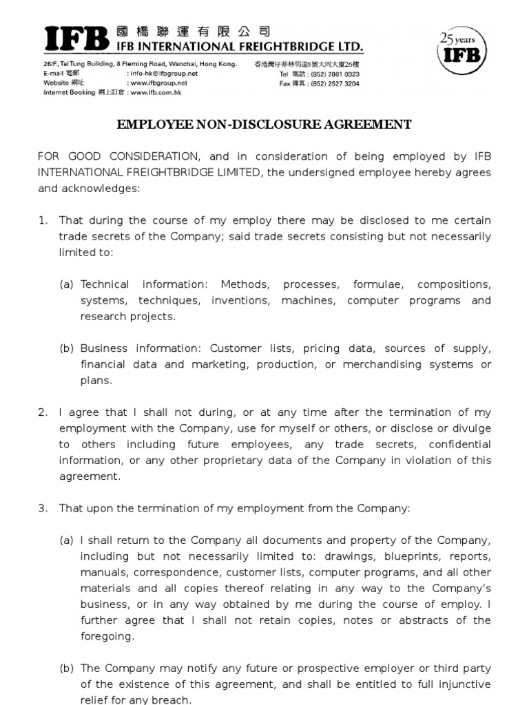 Ifb - Employee Non-Disclosure Agreement | PDF