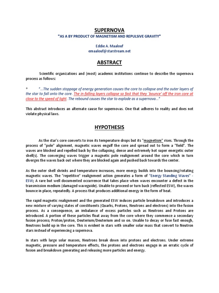 Supernova As A By-Product of Magnetism and Gravity Reversal | PDF ...