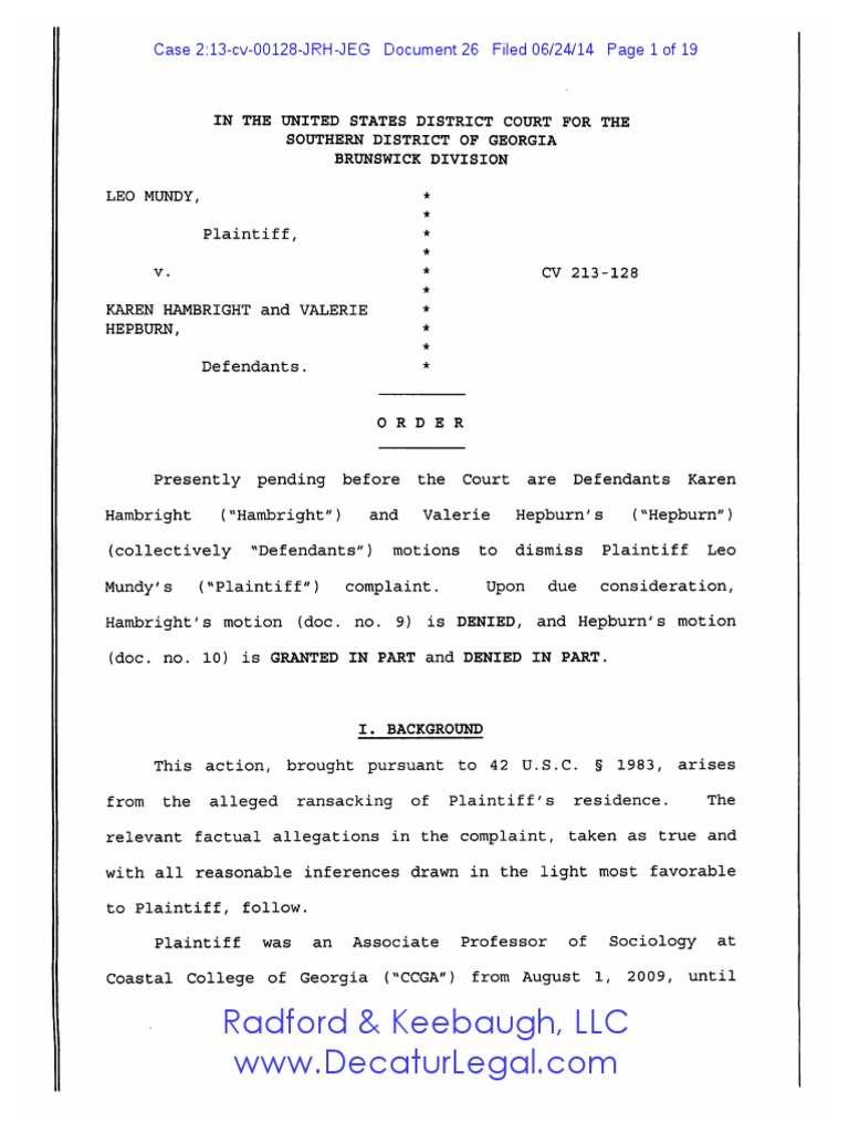 Mundy v. Hambright, Et Al. - Order Denying Motion To Dismiss | PDF ... Mundy v. Hambright, Et Al. - Order Denying Motion To Dismiss | PDF ...