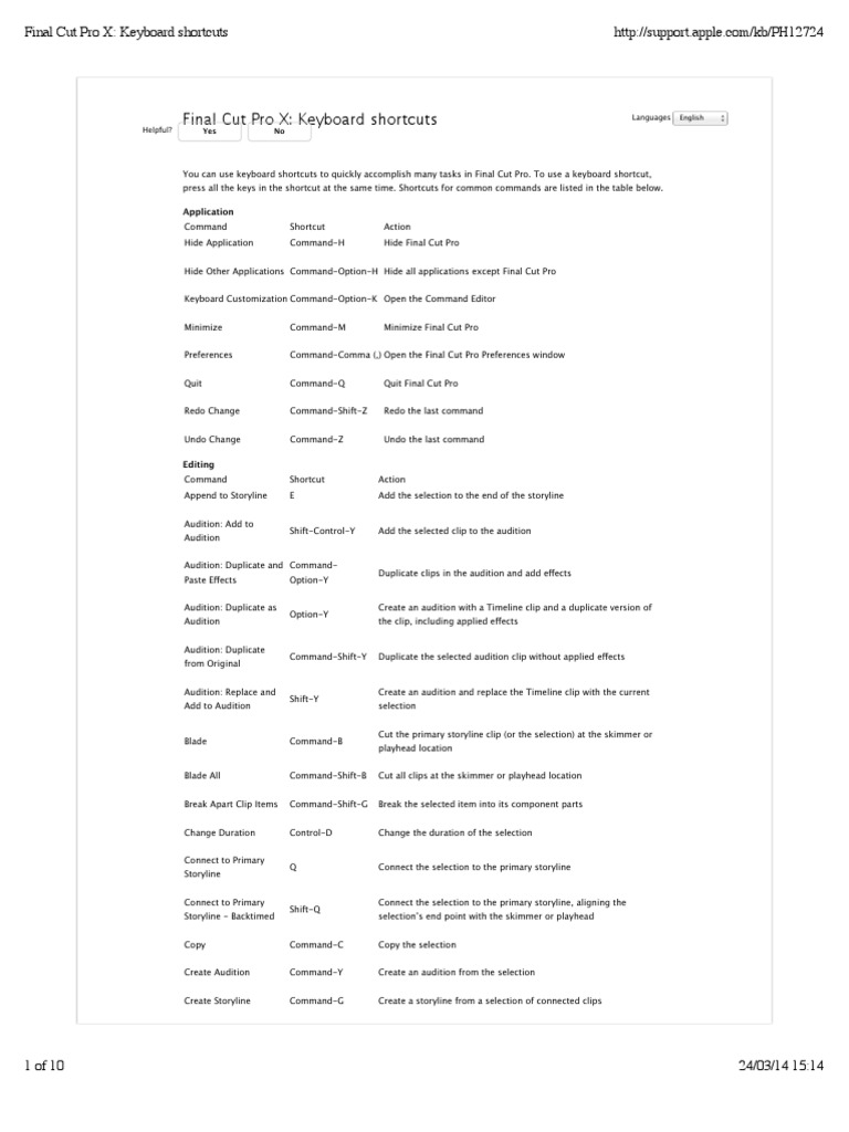 Final Cut Pro X: Keyboard Shortcuts | PDF | Keyboard Shortcut | Computer Keyboard