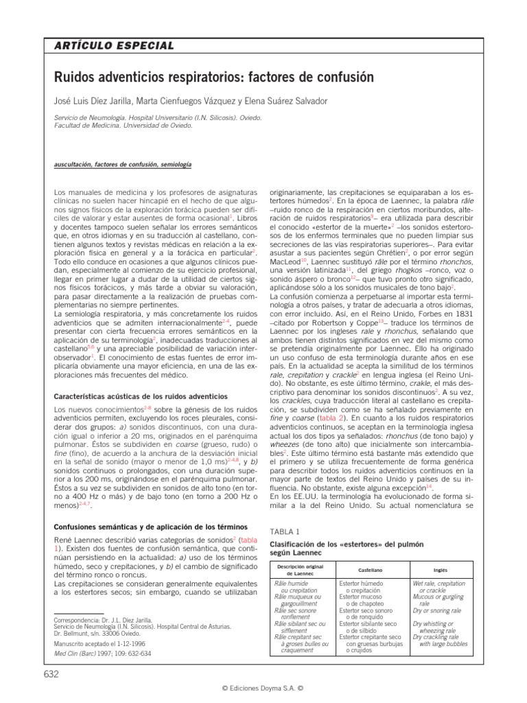 Ruidos Adventicios Respiratorios Factores de Confusión PDF | Descargar ...