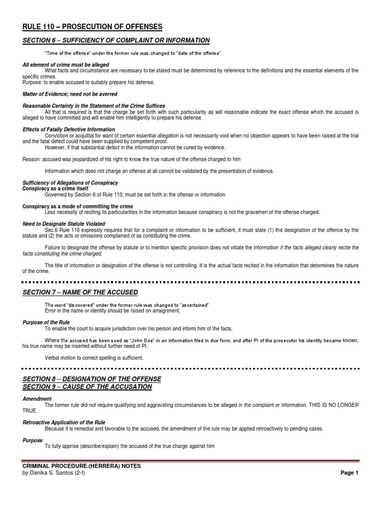 RULE 110 - Prosecution of Offenses: Section 6 - Sufficiency of Complaint or Information | PDF ...