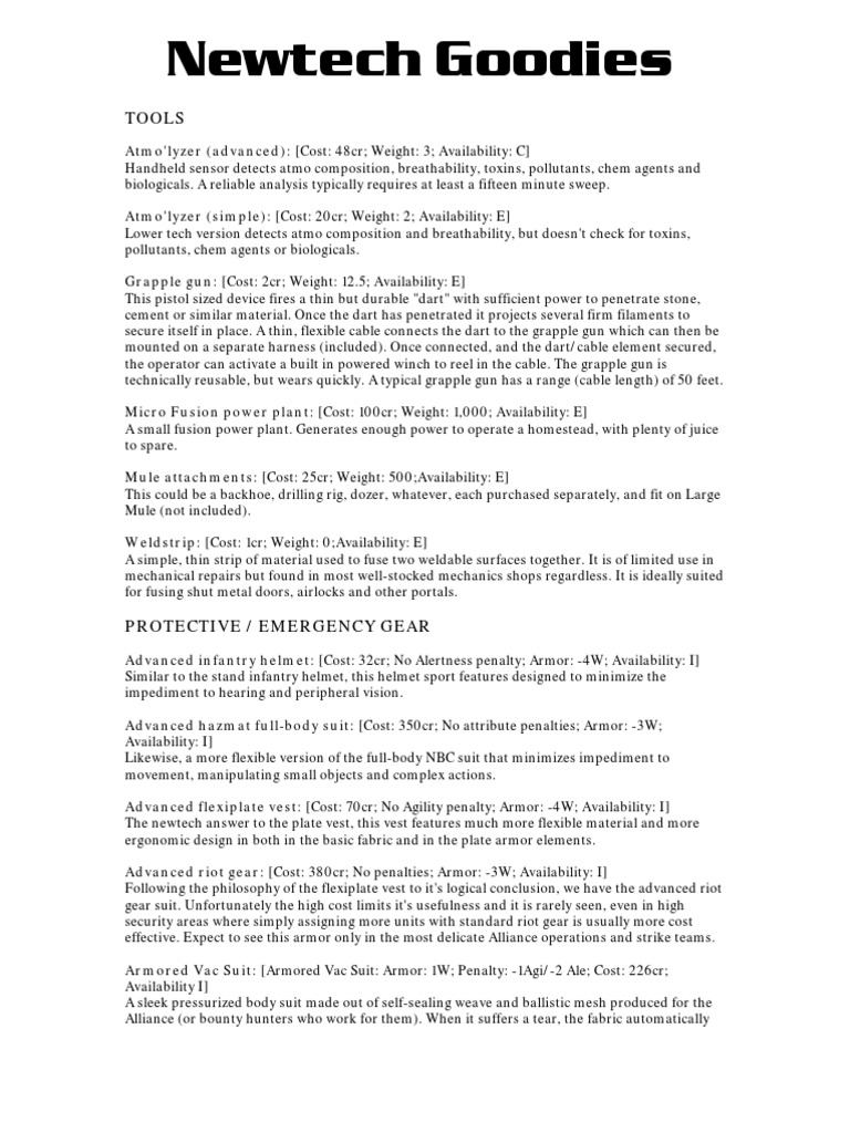 Serenity RPG: New Tech | PDF | Handcuffs | Computing And Information ...