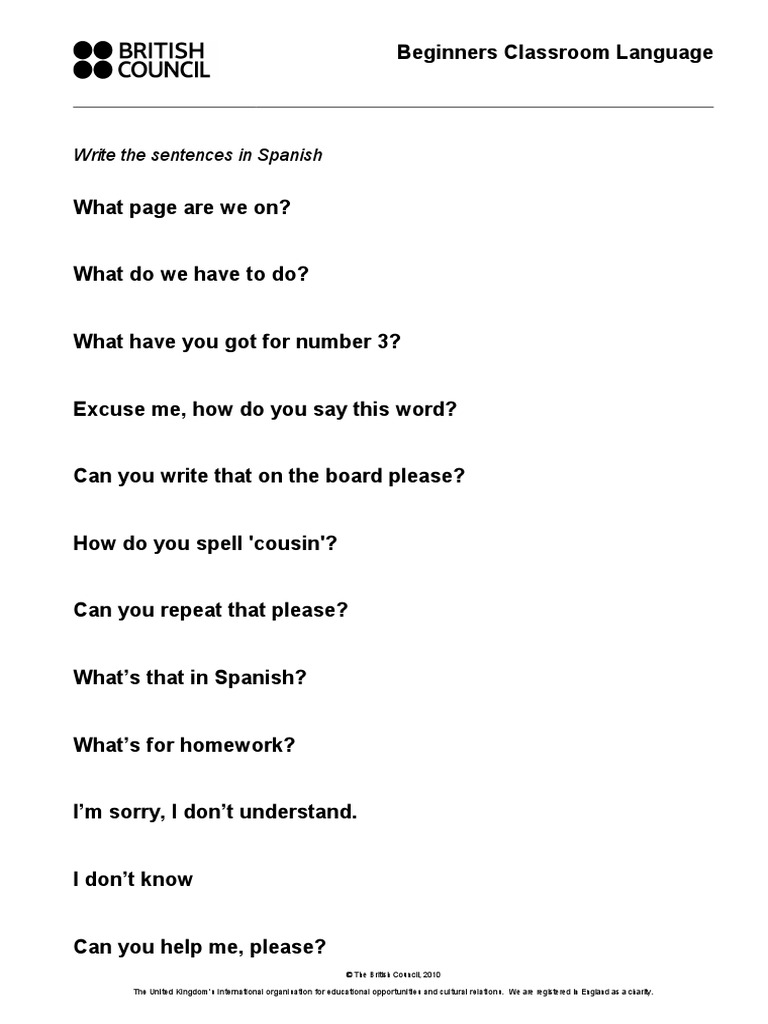 Write The Sentences in Spanish | PDF