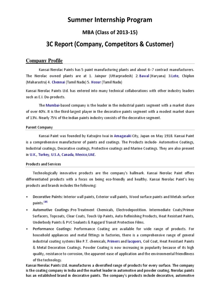 3c Report of Kansai Nerolac | PDF | Industries | Business