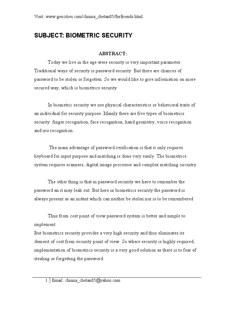 Subject: Biometric Security | PDF | Biometrics | Fingerprint