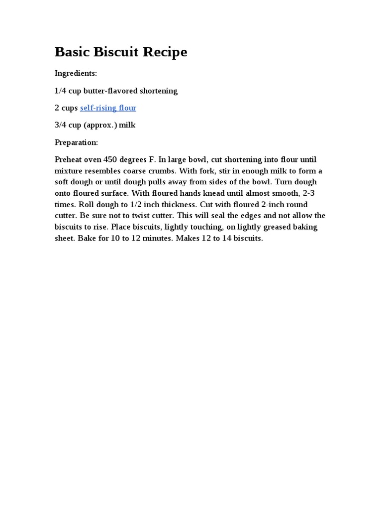 Basic Biscuit Recipe: Self-Rising Flour | PDF