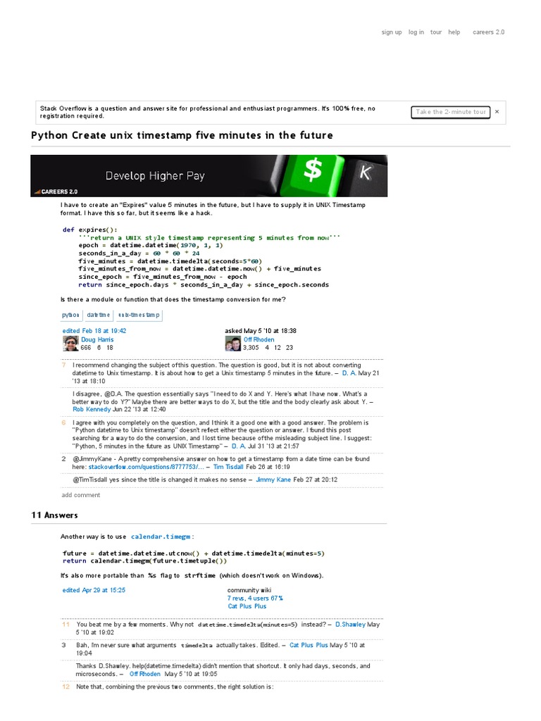 Datetime - Python Create Unix Timestamp Five Minutes in The Future ...