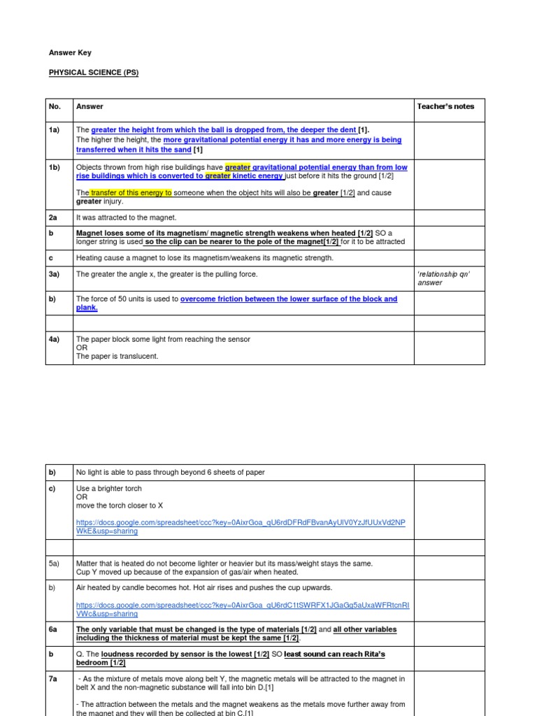 Physical Science Answer Key Guide | PDF | Electrical Conductor ...