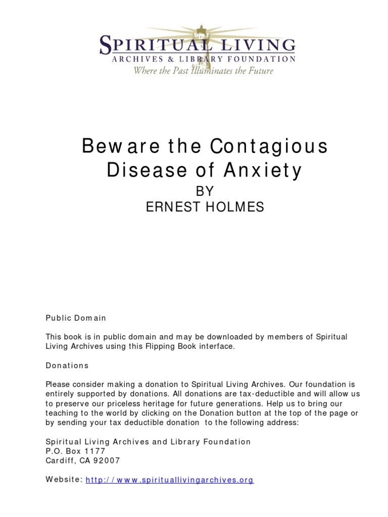 Beware The Contagious Disease of Anxiety by Ernest Holmes P | PDF ...