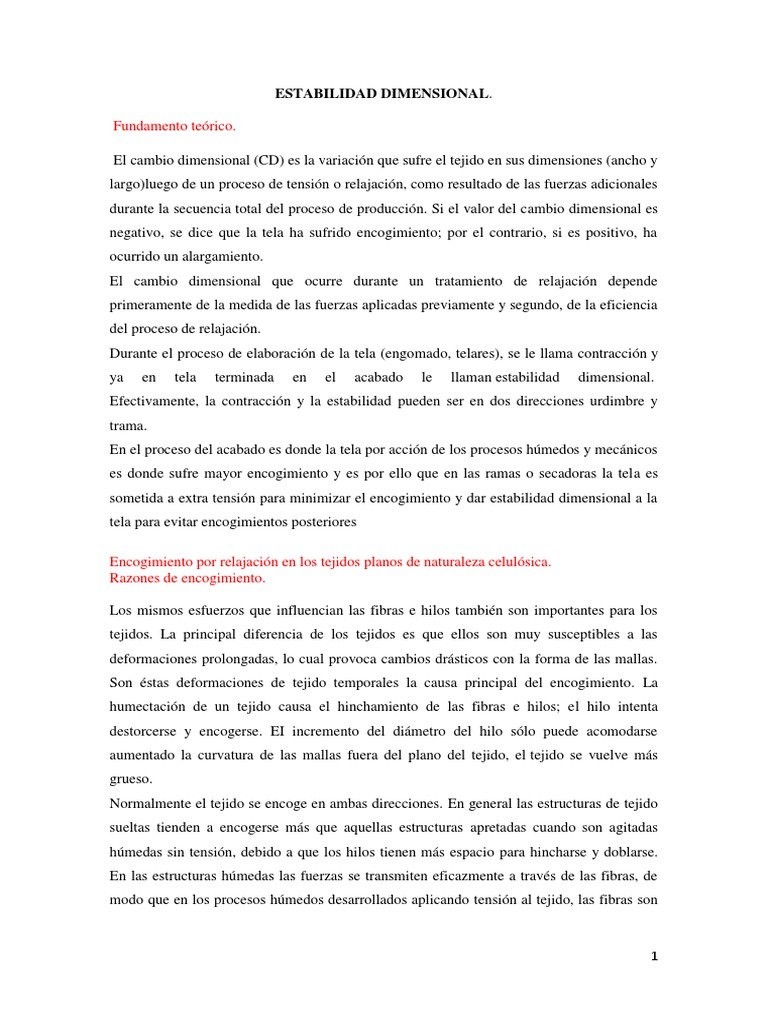Estabilidad Dimensional | Textiles | Estrés (Mecánica)