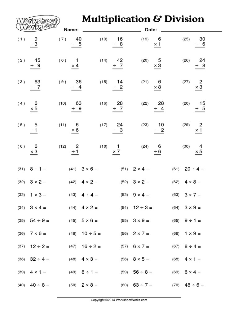 WorksheetWorks Multiplication Division 1 | PDF