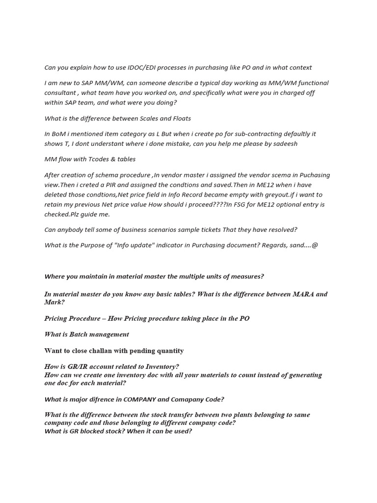 Sap MM Interview Questionaire | PDF