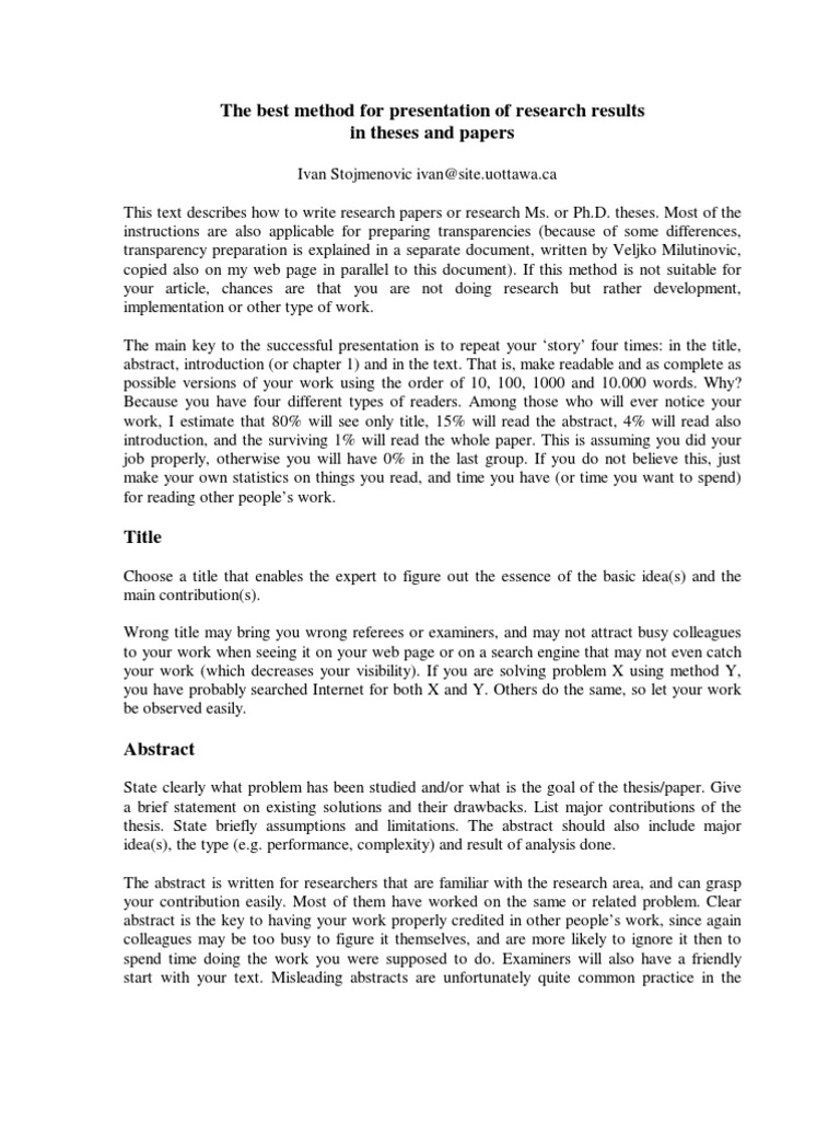 The Best Method For Presentation of Research Results in Theses and ...