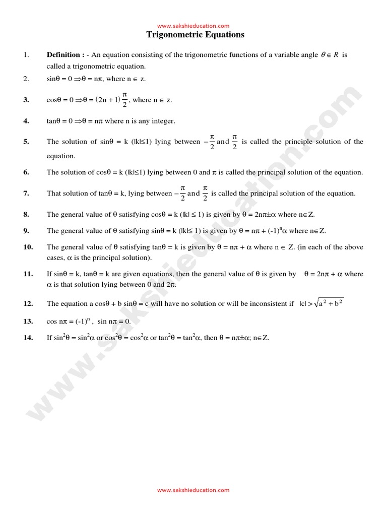 Trigonometric Equations and Solutions | PDF | Trigonometric Functions ...
