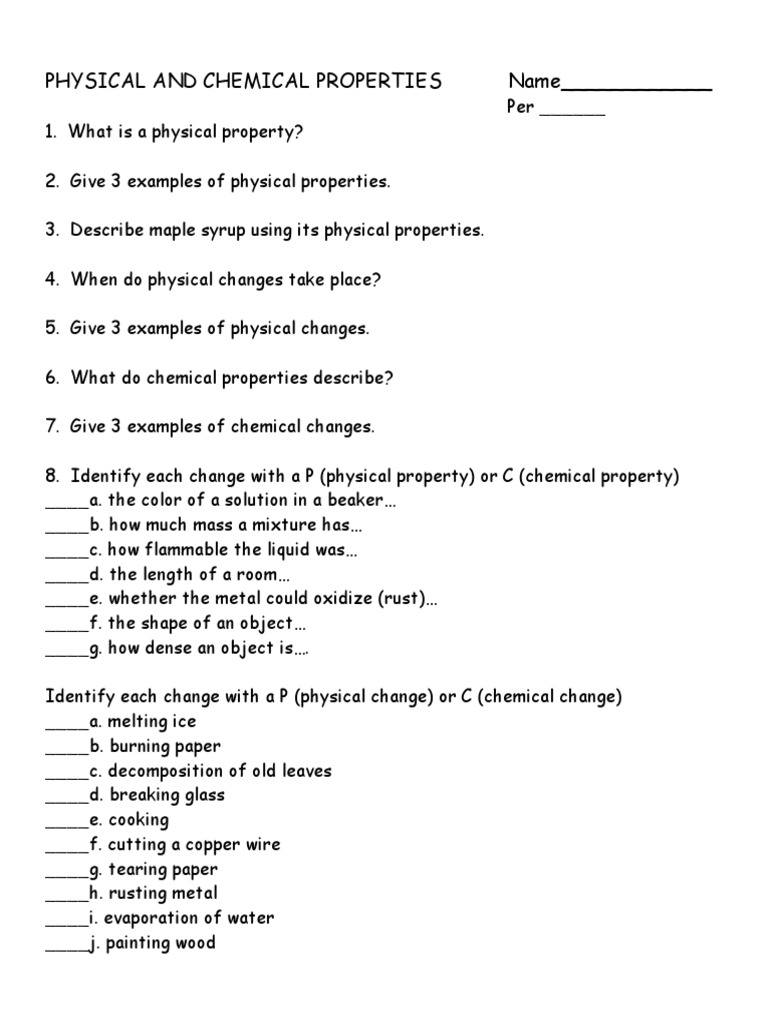 Properties and Changes Review | PDF | Density | Volume