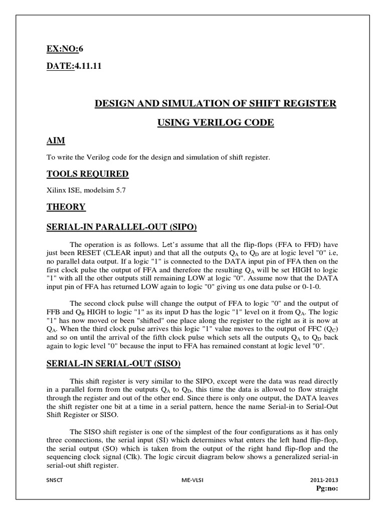 6.verilog Shift Register | PDF | Areas Of Computer Science | Digital ...