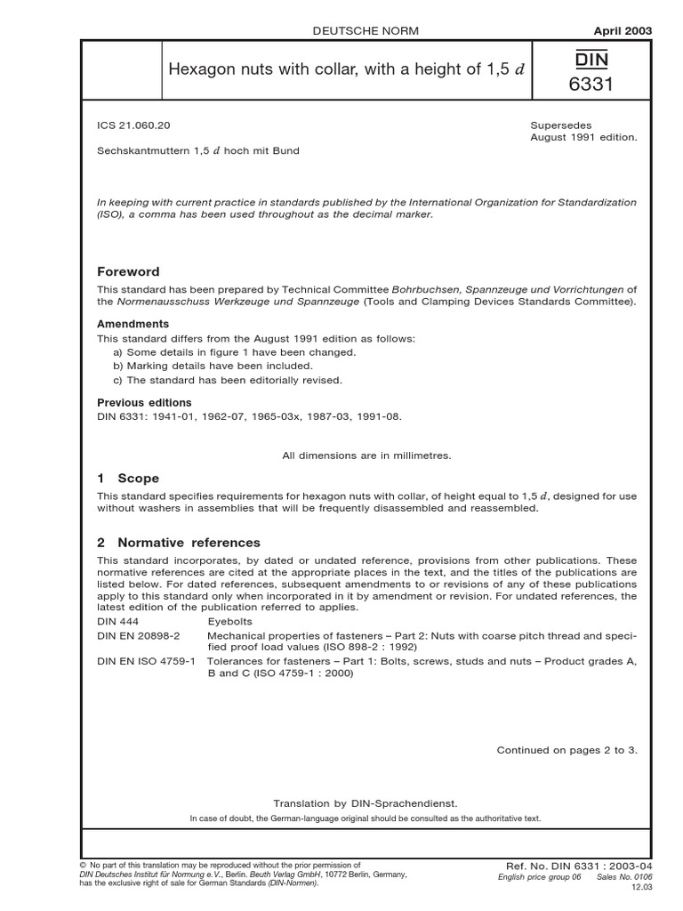 Din 6331 2003 Öøðí À Âýä | PDF | Nut (Hardware) | Screw