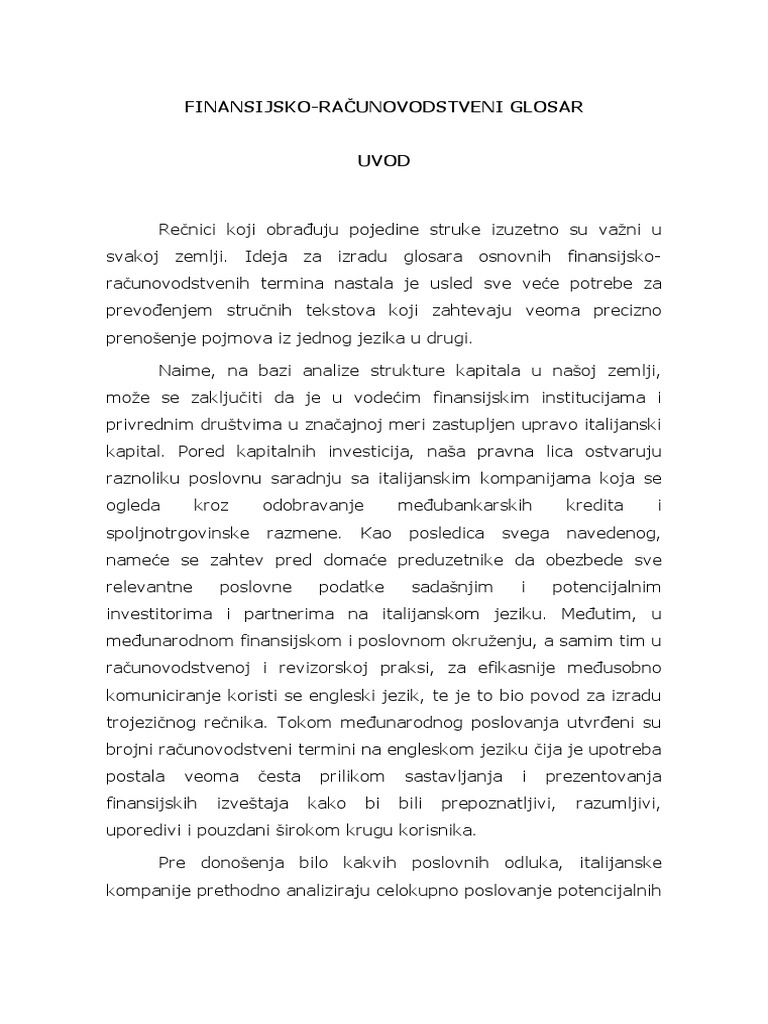 Finansijsko Knjigovodstveni Glosar | PDF