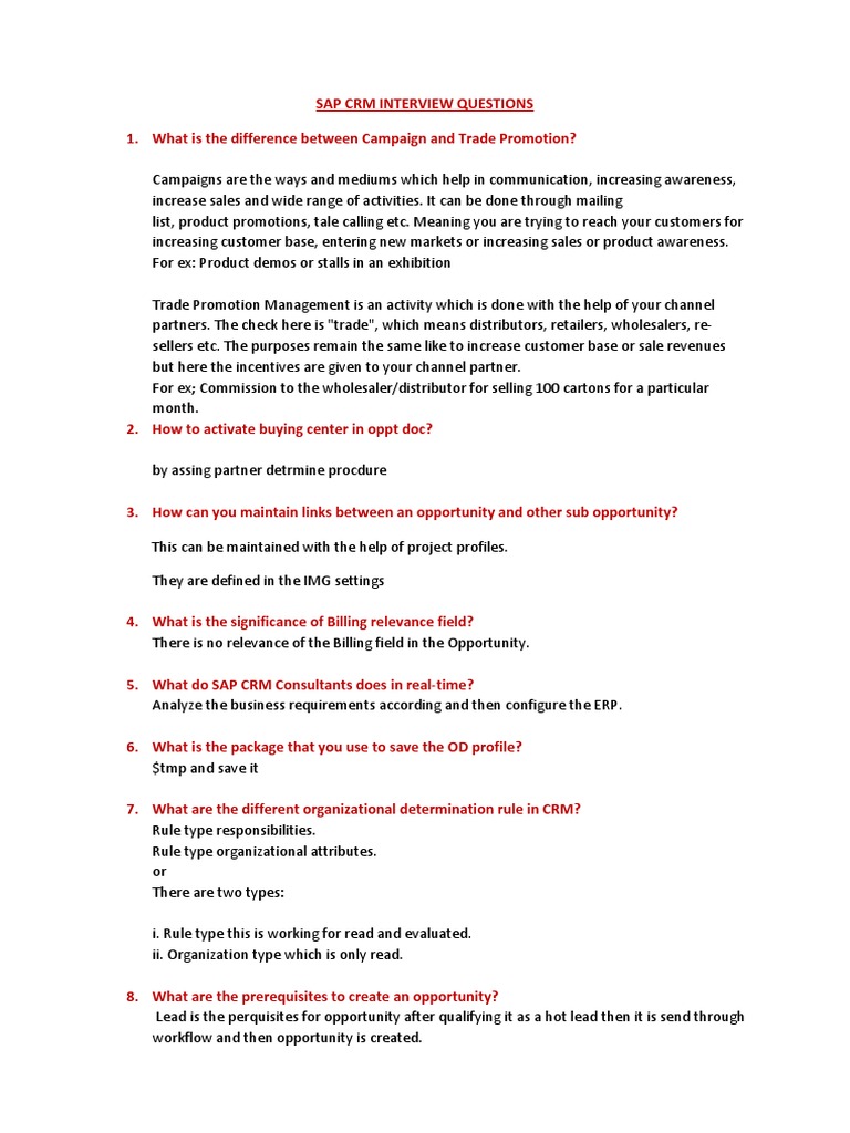 SAP CRM Interview Questions Guide | PDF | Customer Relationship ...