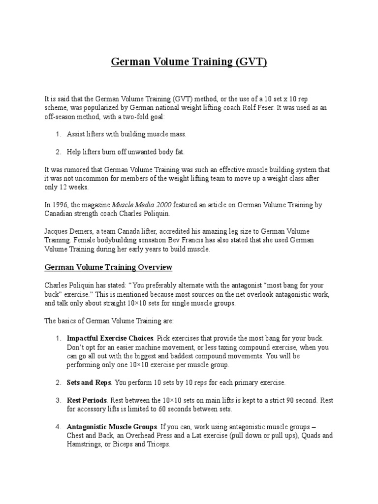 German Volume Training - Muscle & Brawn | PDF | Weight Training | Human ...