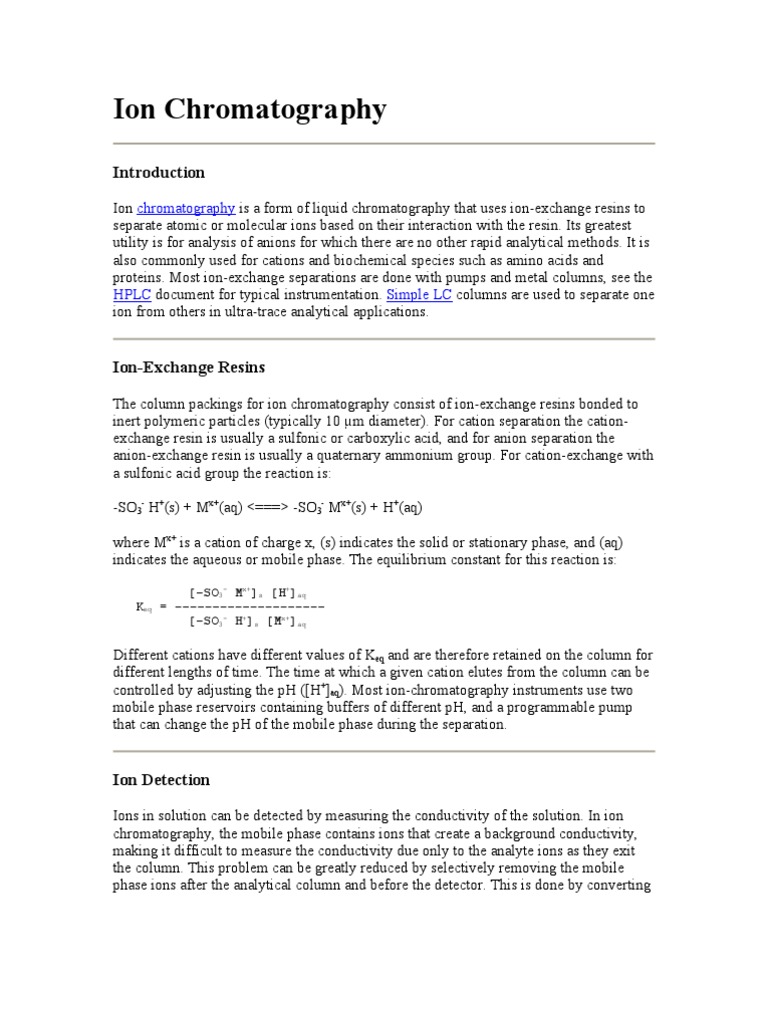 Ion Chromatography | PDF | Chromatography | Ion Exchange
