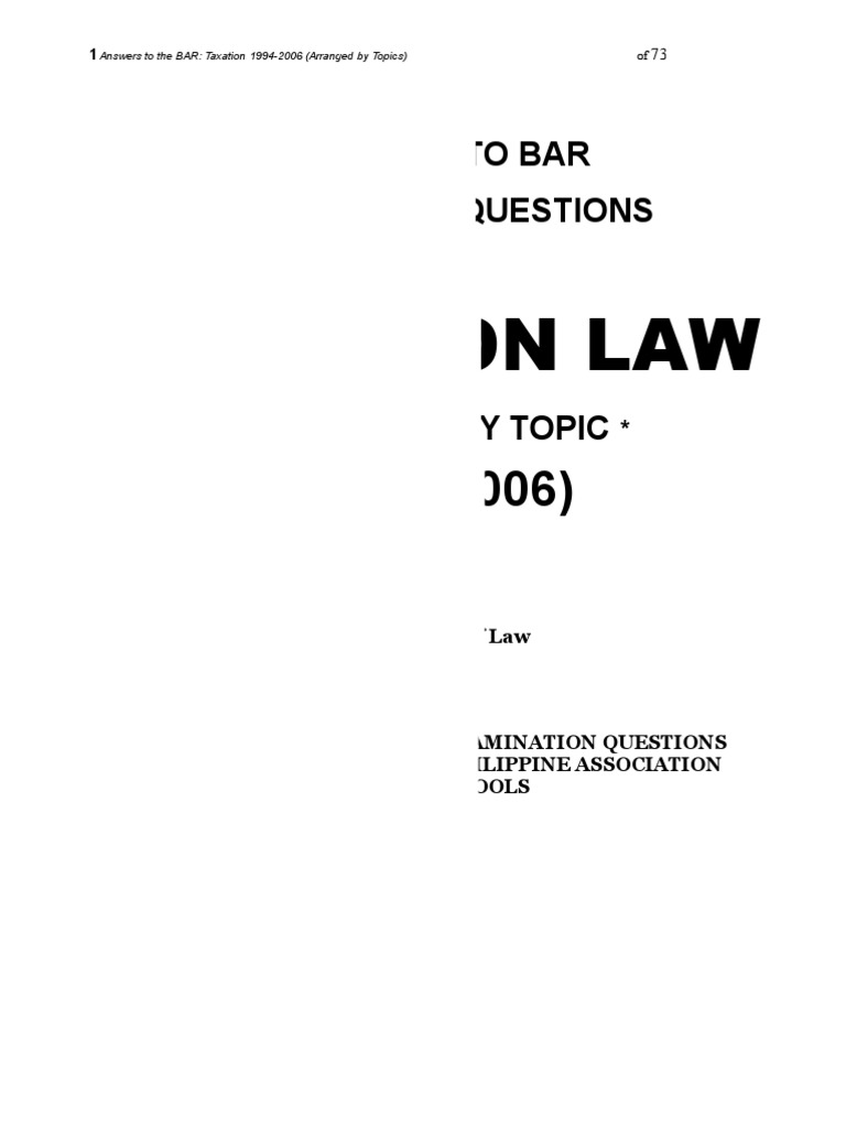 Taxation BAR Exam Answers 1994-2006 | PDF | Tax Deduction | Public ...