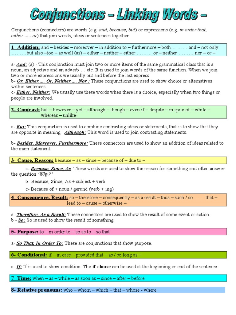 connectors (linking words) + exercise روعة | Download Free PDF | Word ...