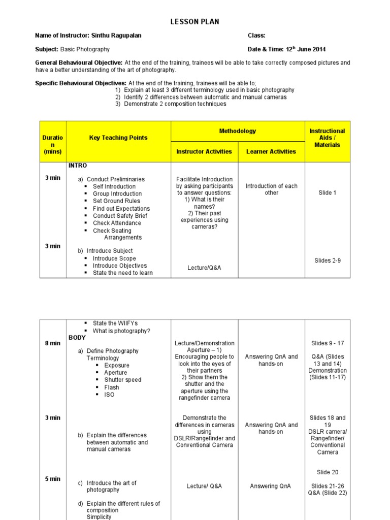 Lesson Plan - Photography | Camera | Aperture