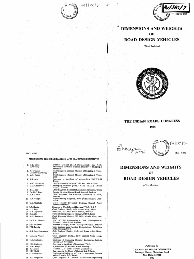 IRC 3-1983: Vehicle Dimensions & Weights | PDF | Economic Sectors ...