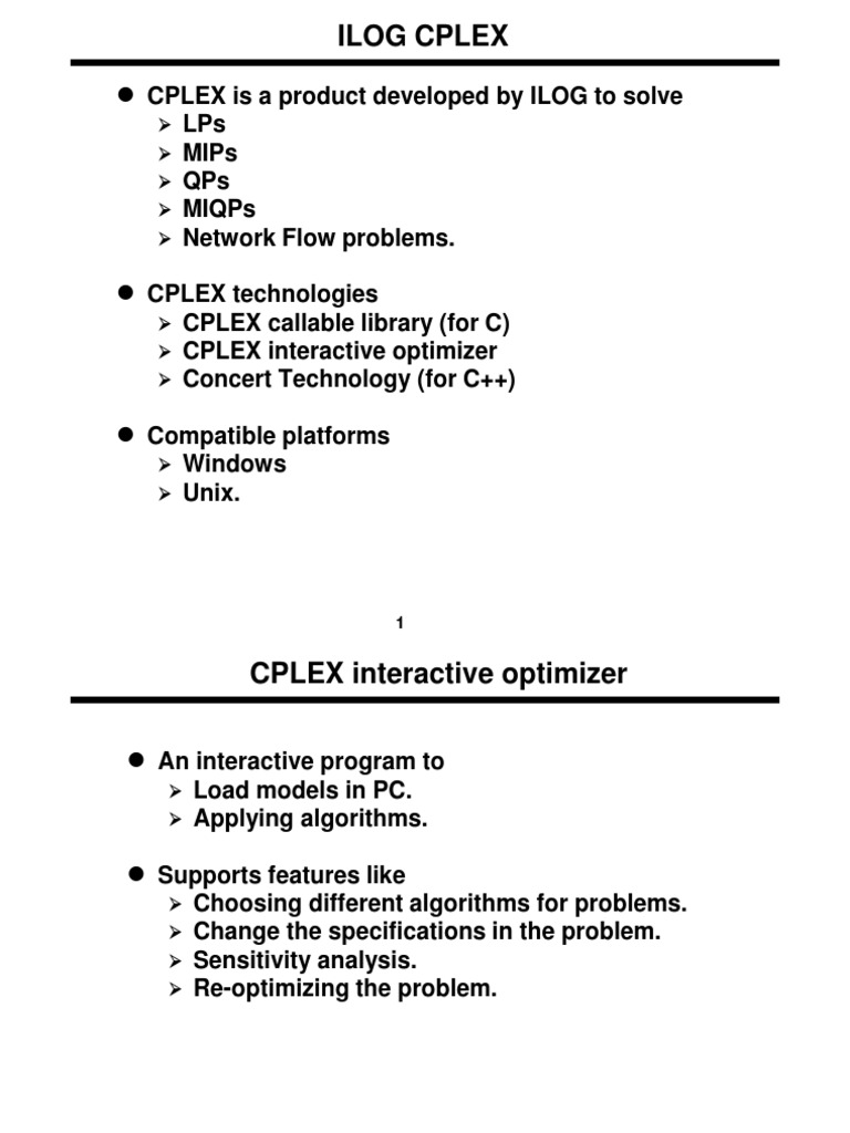 CPLEX | Download Free PDF | Linear Programming | Mathematical Optimization
