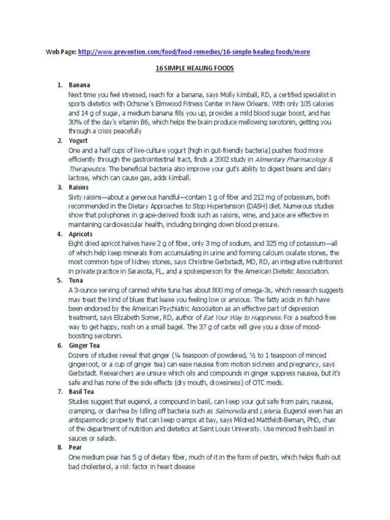 16 Simple Heal Food | PDF | Dash Diet | Dietary Fiber
