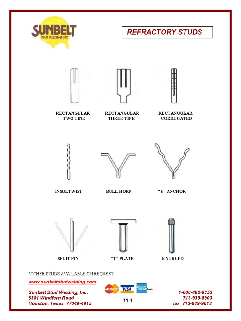 11 Refractory Weld Studs Sunbelt Stud Welding Catalog | PDF ...