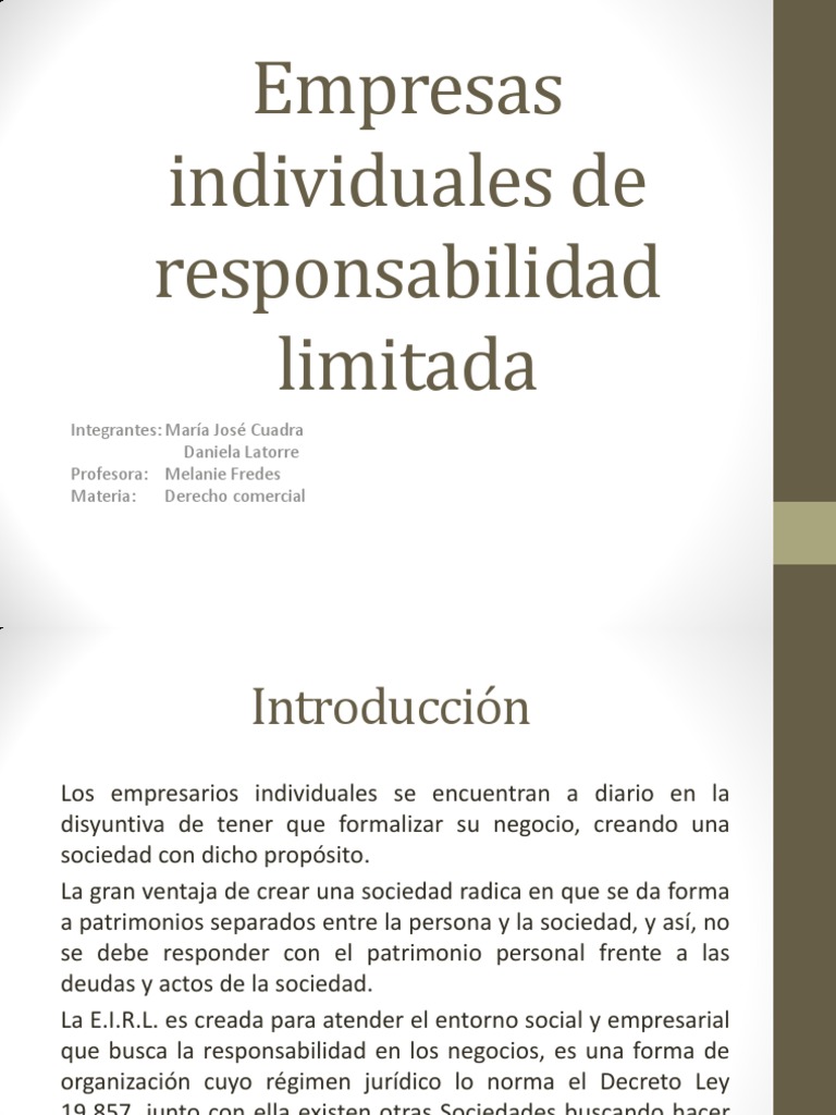 Empresas Individuales de Responsabilidad Limitada | PDF | Compañía de responsabilidad limitada ...