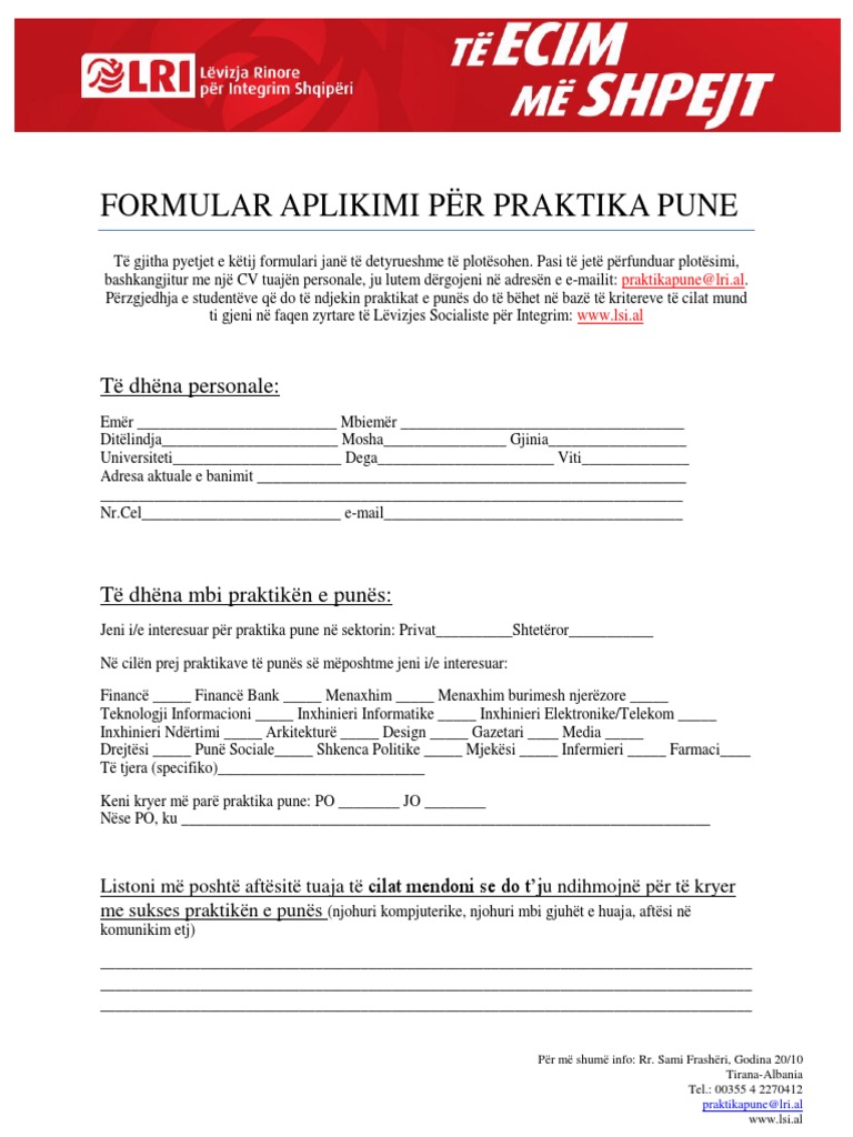 Formular Per Aplikim | PDF