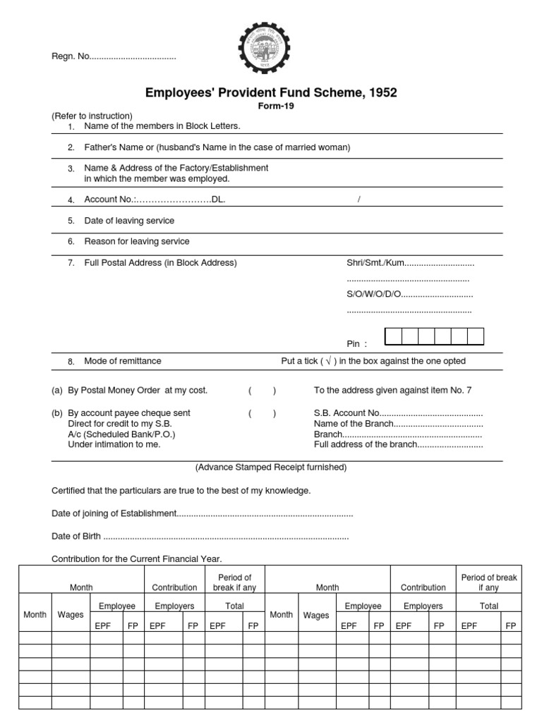 PF Form 19 | PDF | Money Order | Cheque