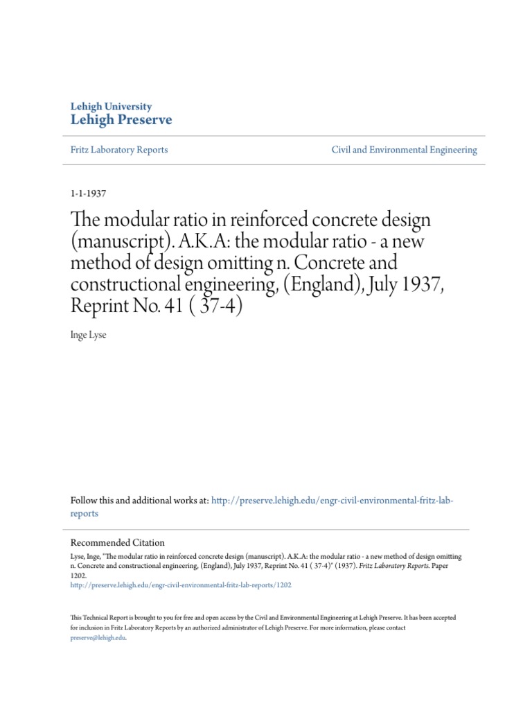 The Modular Ratio in Reinforced Concrete Design (Manuscript). a.K ...