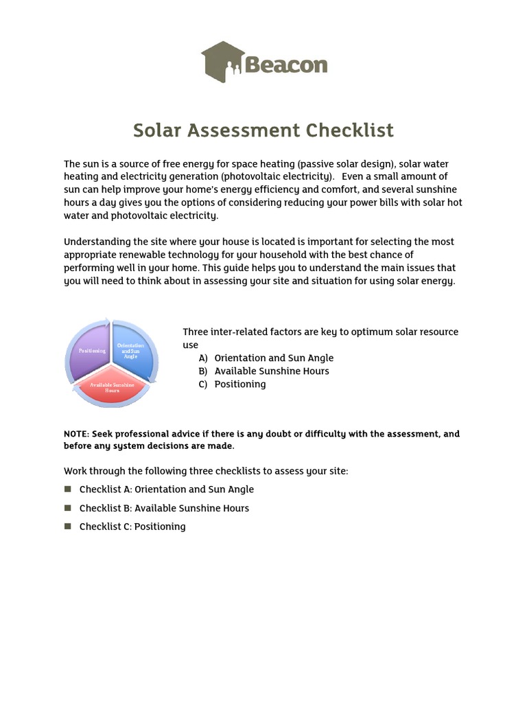 Solar Assessment Checklist | PDF | Photovoltaics | Solar Energy