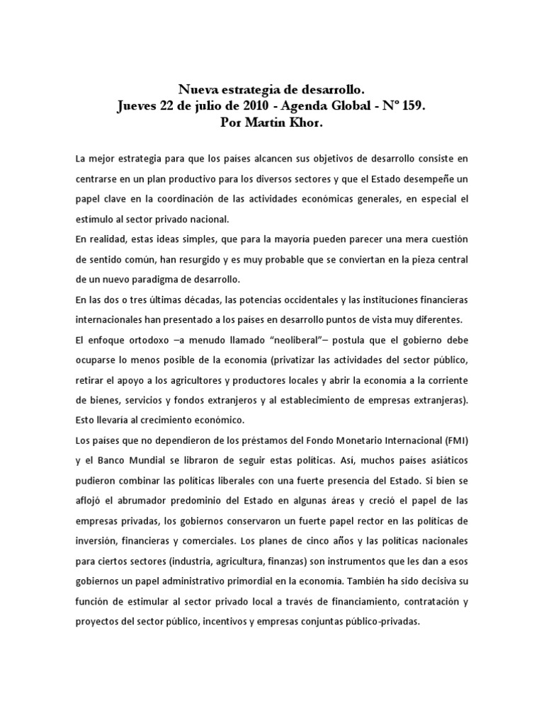 Nueva Estrategia de Desarrollo, Martin Khor | PDF | Fondo Monetario ...