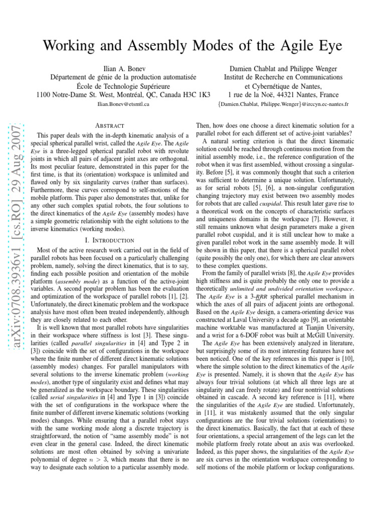 Kinematic Analysis of the Agile Eye | PDF