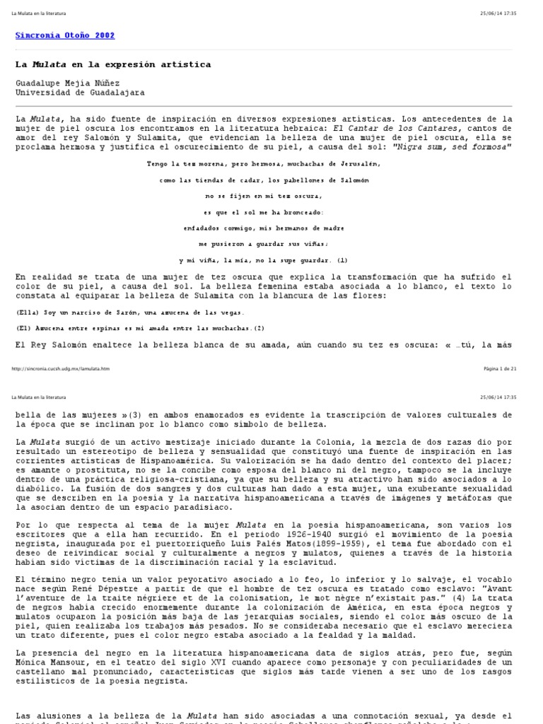 La Mulata en la Literatura Hispanoamericana | PDF | Personas de raza ...