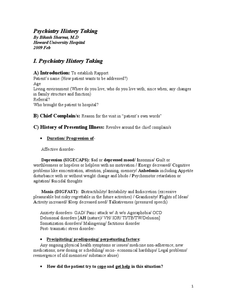 Comprehensive Guide to Psychiatric History | PDF | Psychotherapy ...