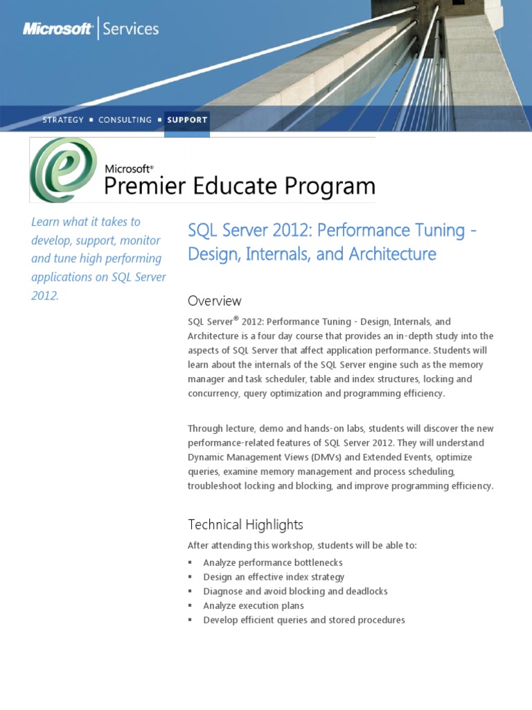 SQL Server 2012 Performance Tuning Design Internals and Architecture Workshop (4 Days ...