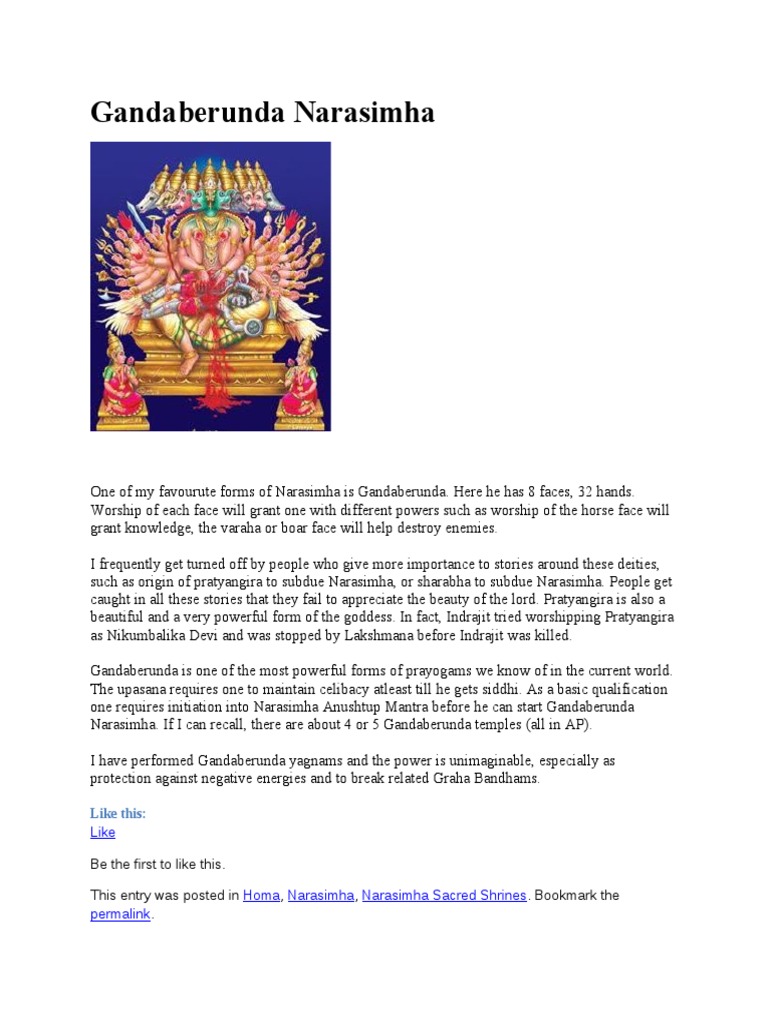 Gandaberunda Narasimha | PDF | Hindu Deities | Indian Religions