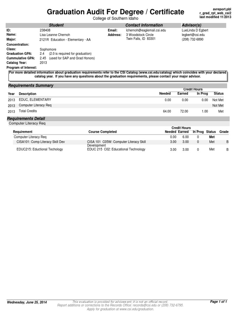 Graduation Audit | PDF