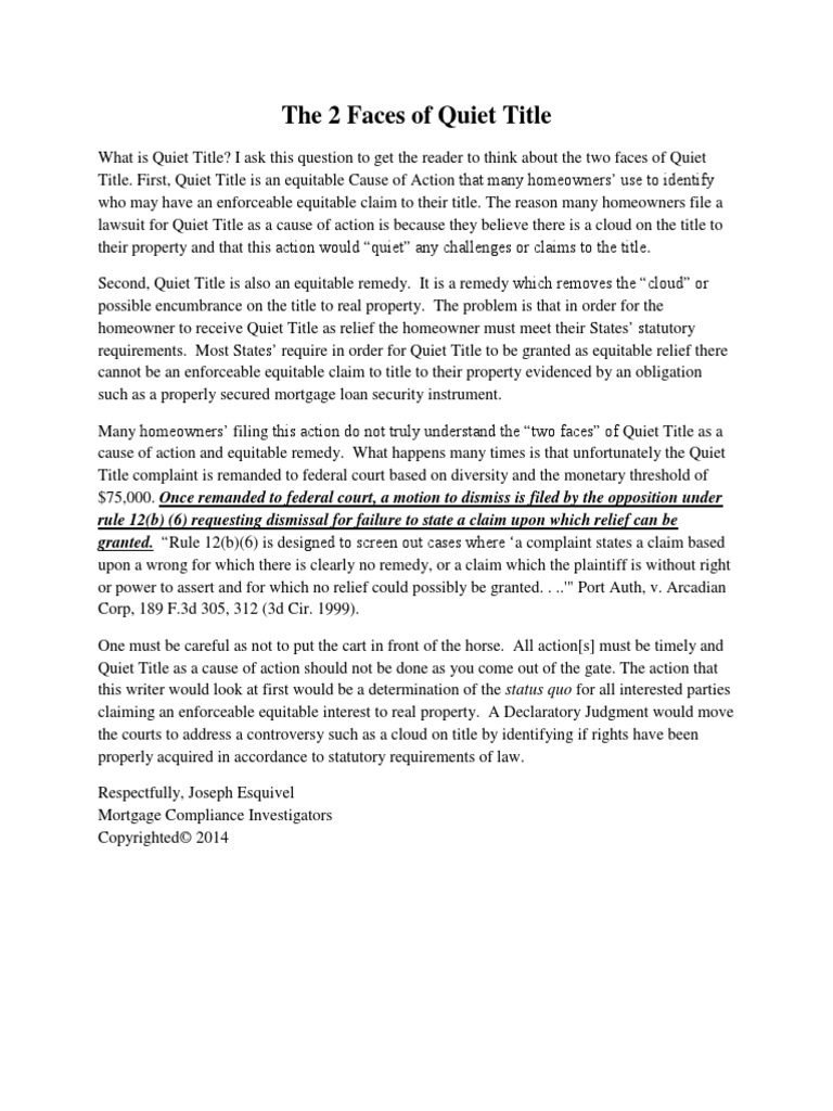 Understanding Quiet Title Actions | PDF | Cause Of Action | Equity (Law)