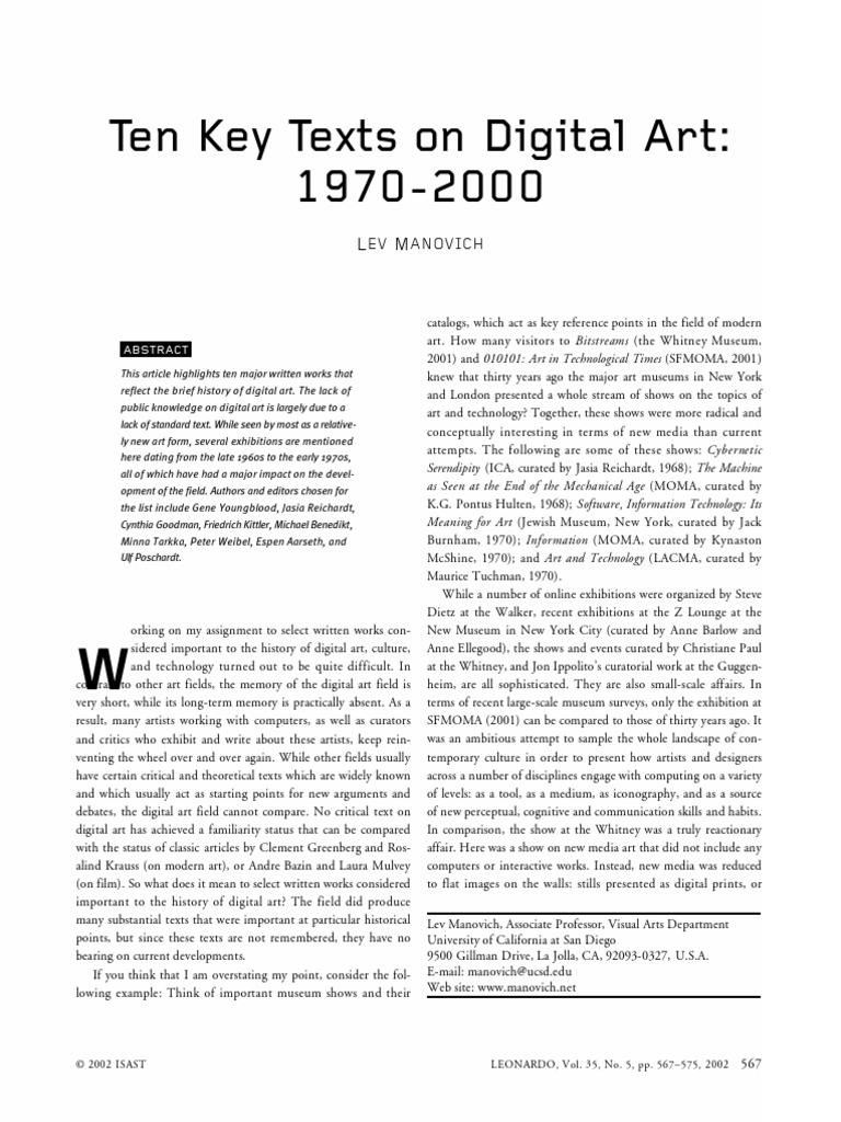 10 Key Texts On Digital Art (Lev Manovich) | PDF | Museum | New Media