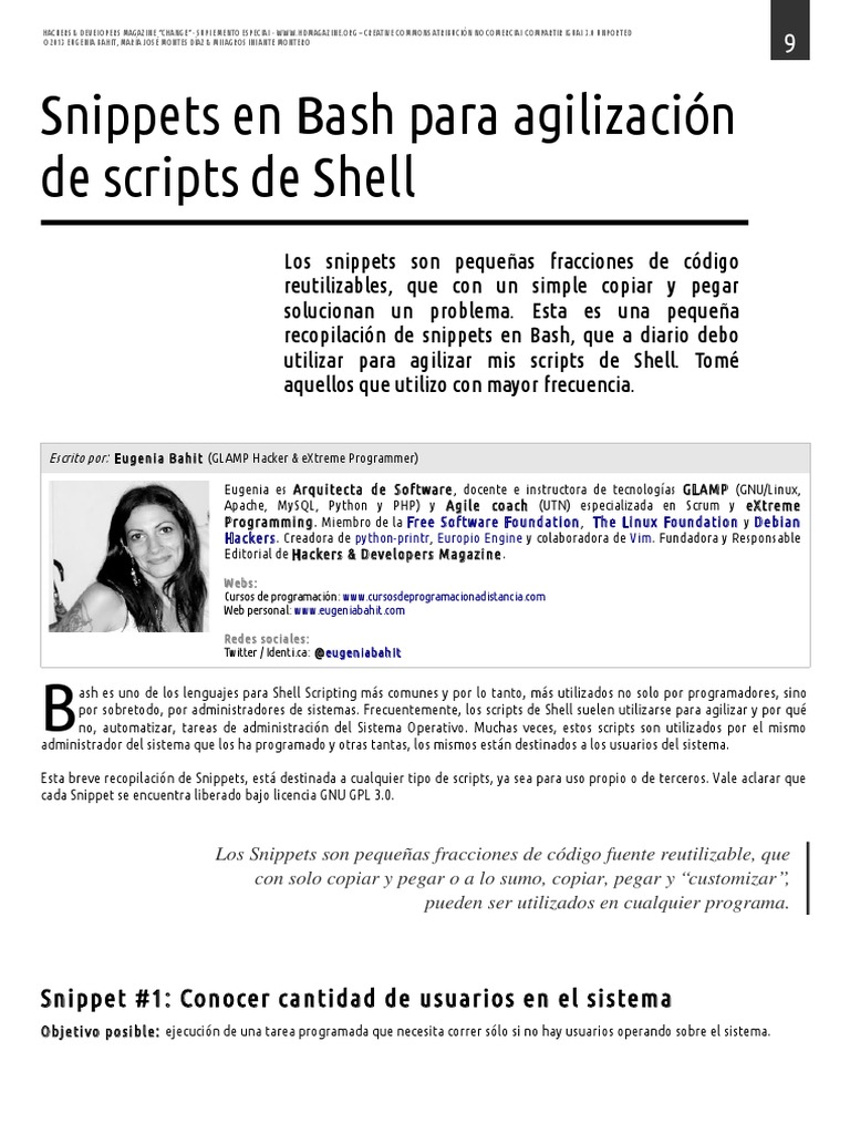 Eugenia Bahit - Snippets en Bash para Agilización de Scripts de Shell ... Eugenia Bahit - Snippets en Bash para Agilización de Scripts de Shell ...