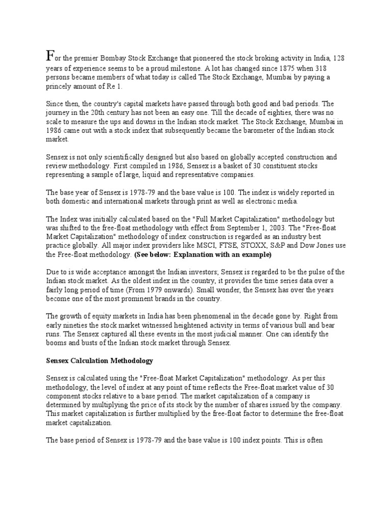 Sensex Calculation Methodology | PDF | Stock Market Index | Securities (Finance)